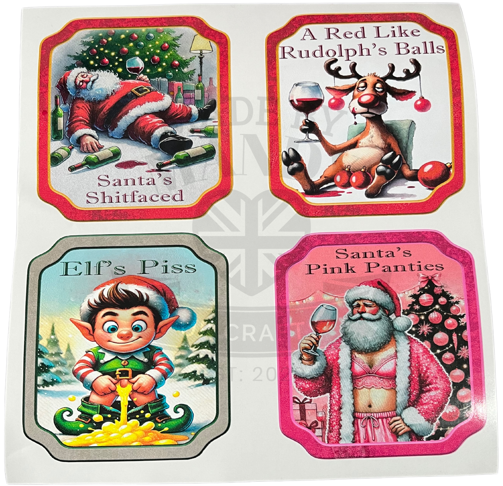 Pack of 4 Rude Christmas Wine Labels | Funny Vinyl Stickers | MadebyMandy